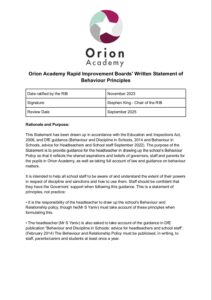 Orion Academy Behaviour Principles Statement - Orion Academy